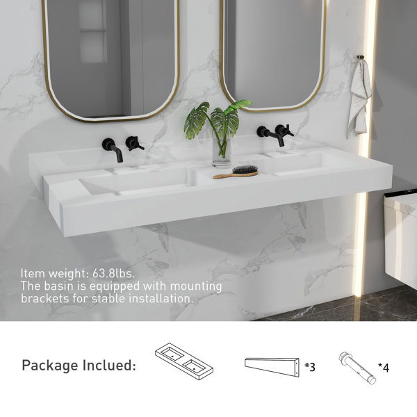 FRALIMK 19'' White Solid Surface Rectangular Wall Mount Bathroom Sink | Wayfair